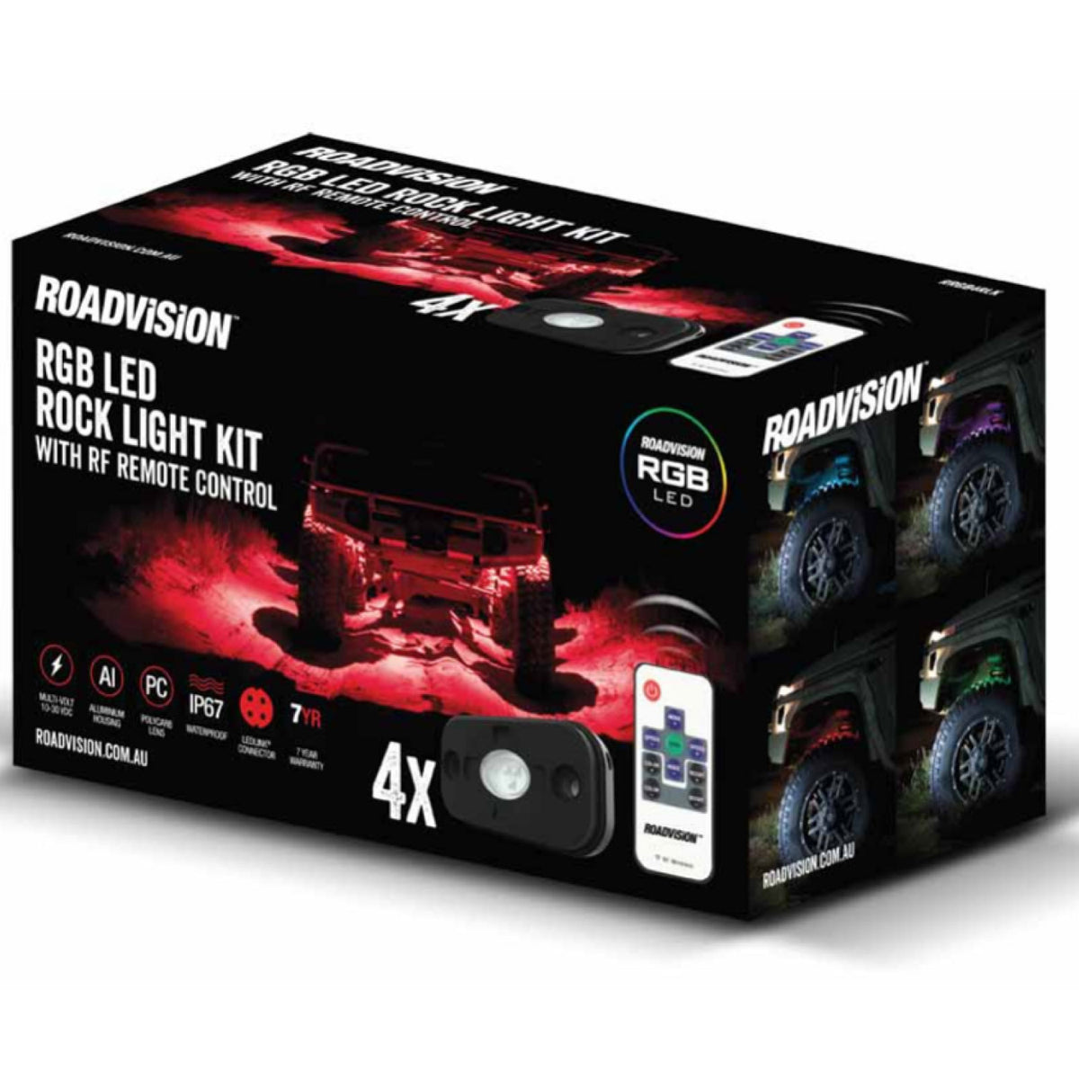 LED Rock Light Kit V2 RGB 4 Way with RF Remote Control Upgradable to 8 ...